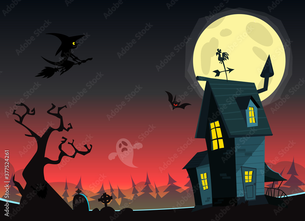 Cartoon haunted old house. Vetor illustration isolated Stock Vector ...