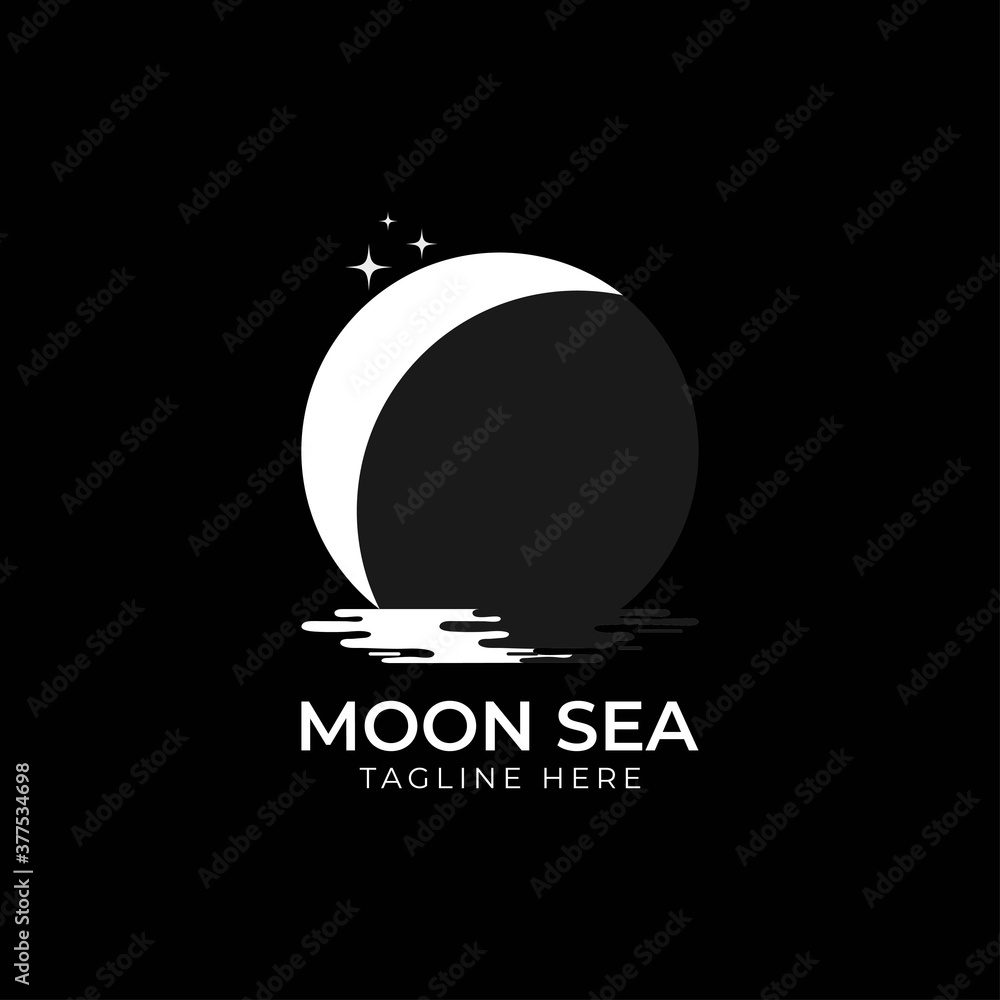 half moon set rise sea ocean surface water logo template Stock Vector ...