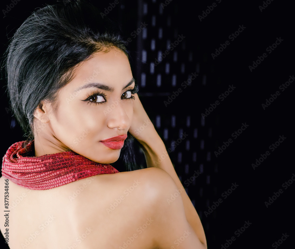 Beautiful exotic woman bare back and shoulder with face turned Stock ...