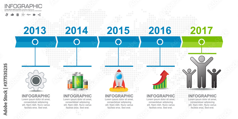 Vetor do Stock: Timeline infographic road map with businessicons ...