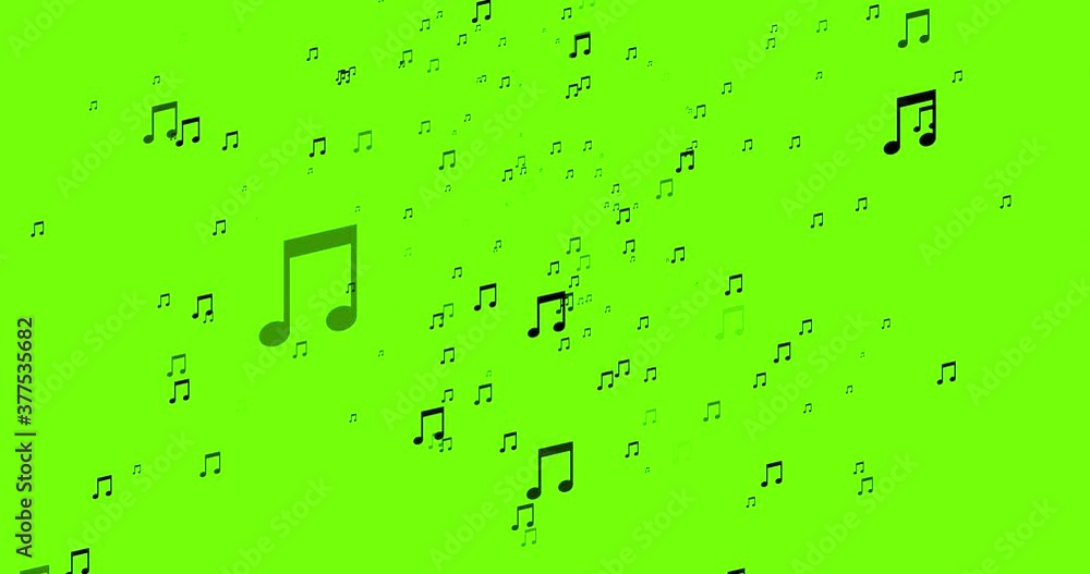 Musical notes flying up, animation on green background. Animated ...