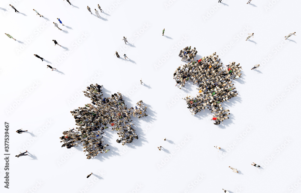 Two groups of people shaped in puzzle pieces joining together. Stock ...