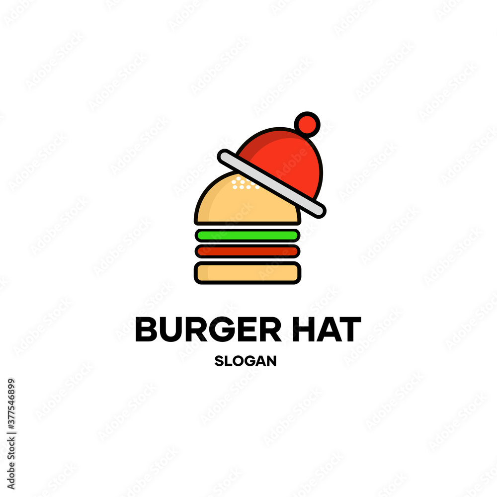 Burger logo using a hat. logo illustration of a burger using a red hat ...