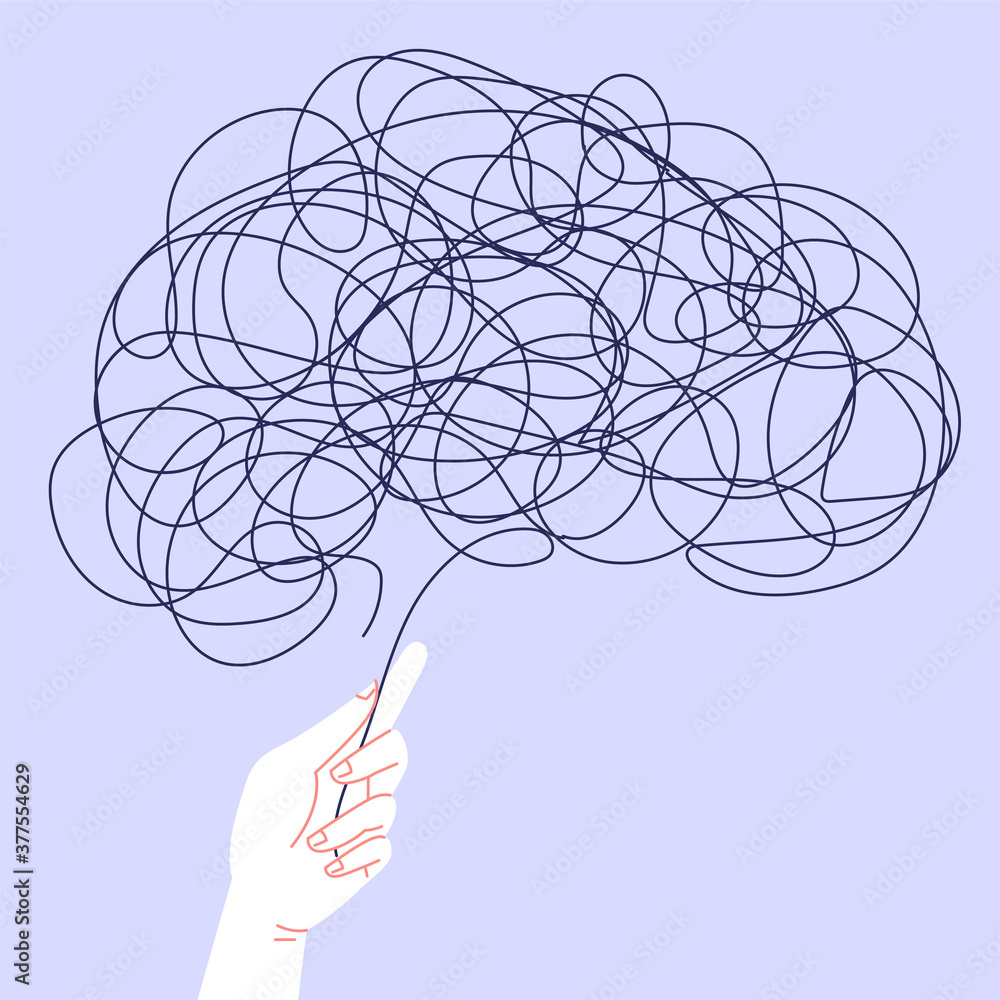 Mental health self help concept. Tangled thread formed as a human brain ...