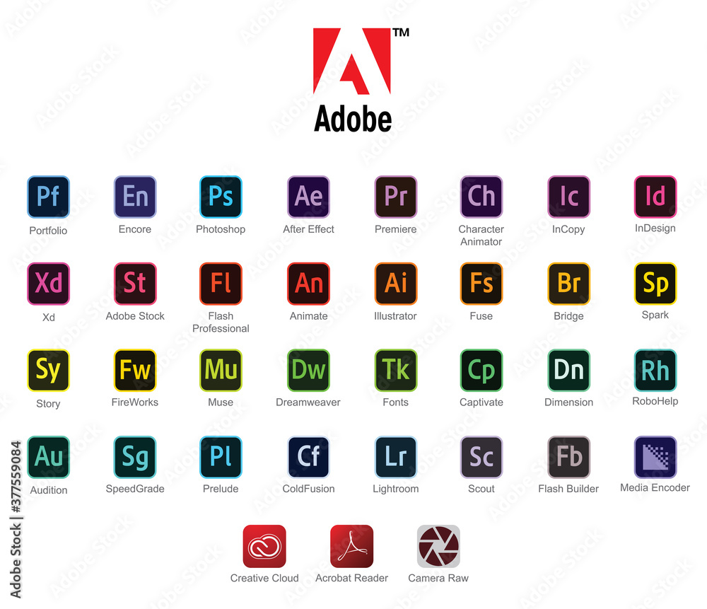 Logos logiciels Adobe Stock Vector | Adobe Stock
