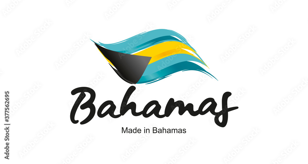 Made in Bahamas handwritten flag ribbon typography lettering logo label ...