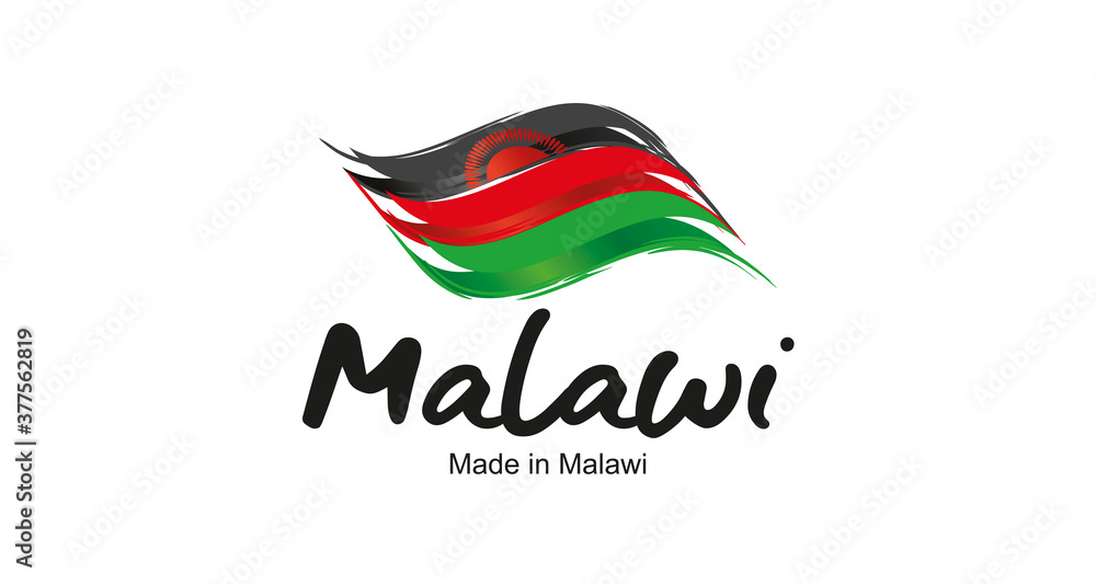 Made in Malawi handwritten flag ribbon typography lettering logo label ...