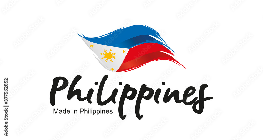 Made in Philippines handwritten flag ribbon typography lettering logo ...