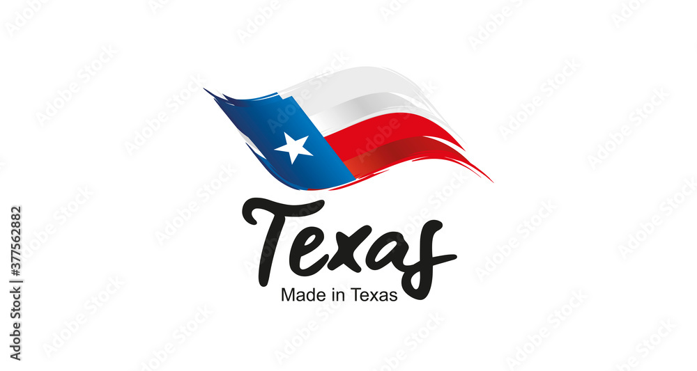 Made in Texas handwritten flag ribbon typography lettering logo label ...