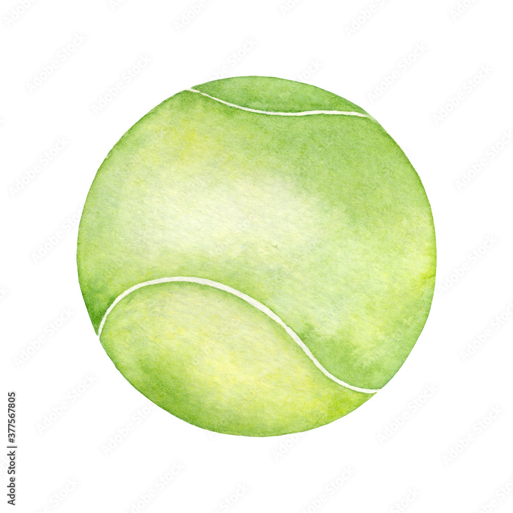 Tennis ball in watercolor illustration. Hand drawn design element for ...