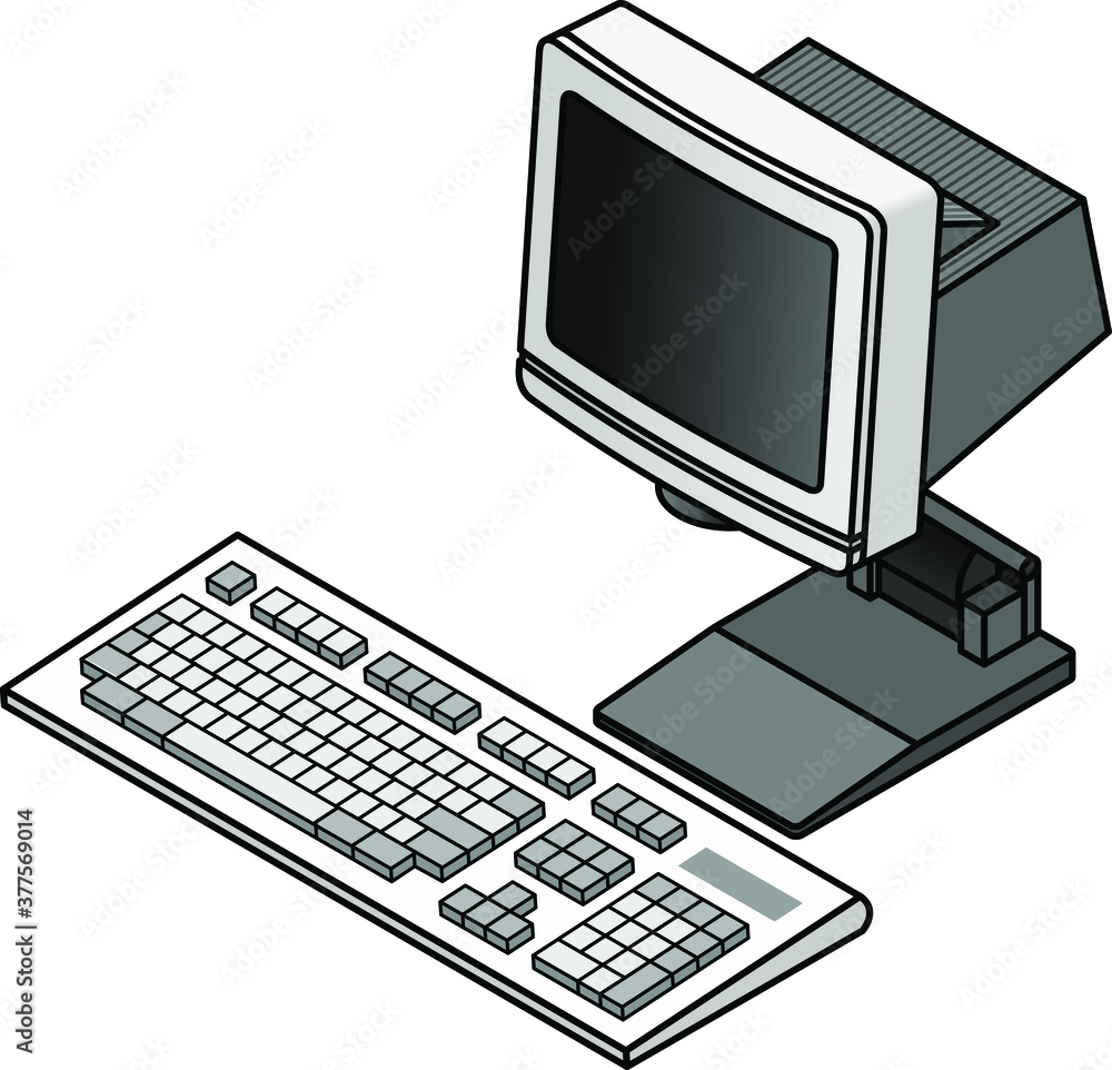 An old vintage/retro obsolete terminal with a CRT monitor on a tall ...