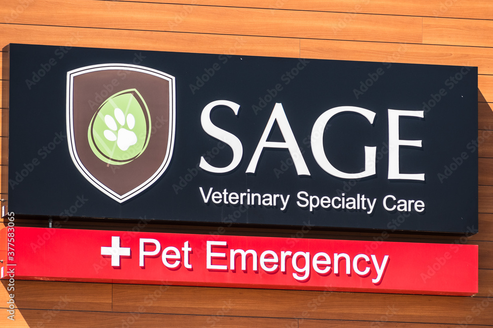 July 30, 2020 Redwood City / CA / USA - Close up of Sage Veterinary ...