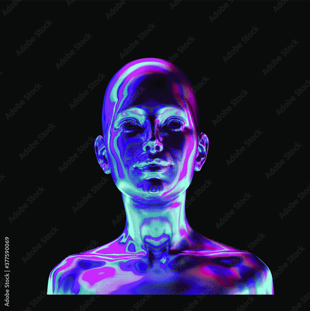 Artificial human made in pixel art style. Retrofuturistic cyberpunk ...