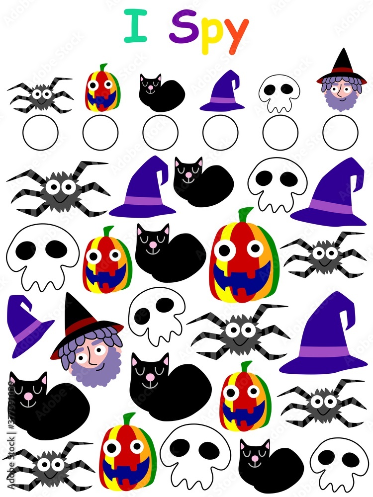 Amusing halloween I spy game for kids stock vector illustration. Find ...