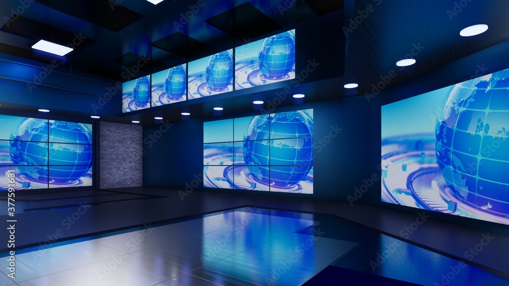 3D Virtual TV Studio News Stock Illustration | Adobe Stock