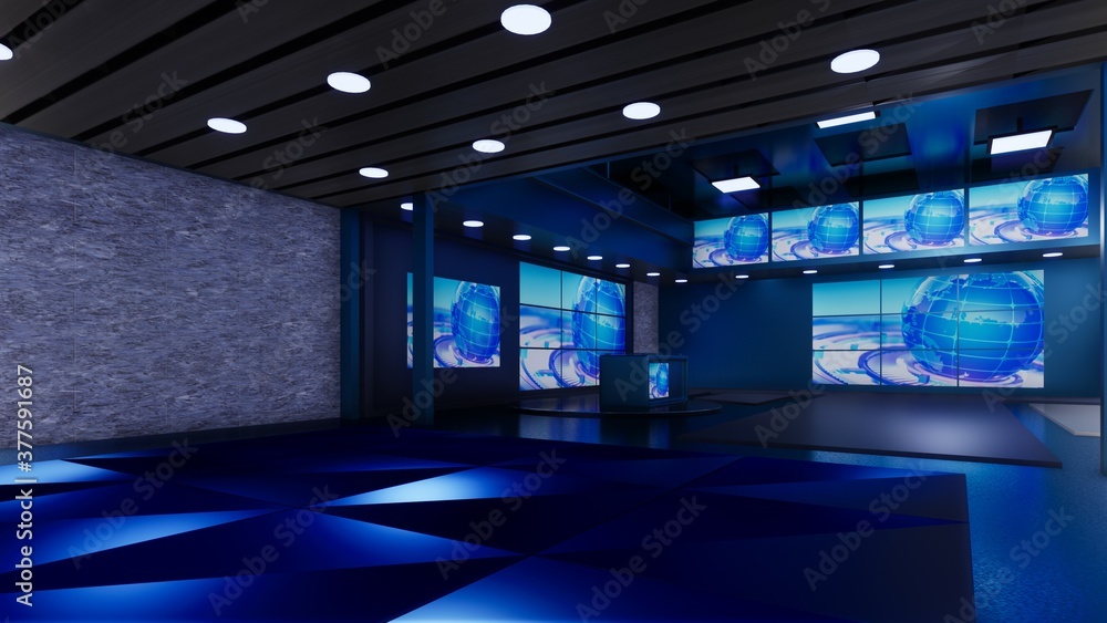 3D Virtual TV Studio News Stock Illustration | Adobe Stock