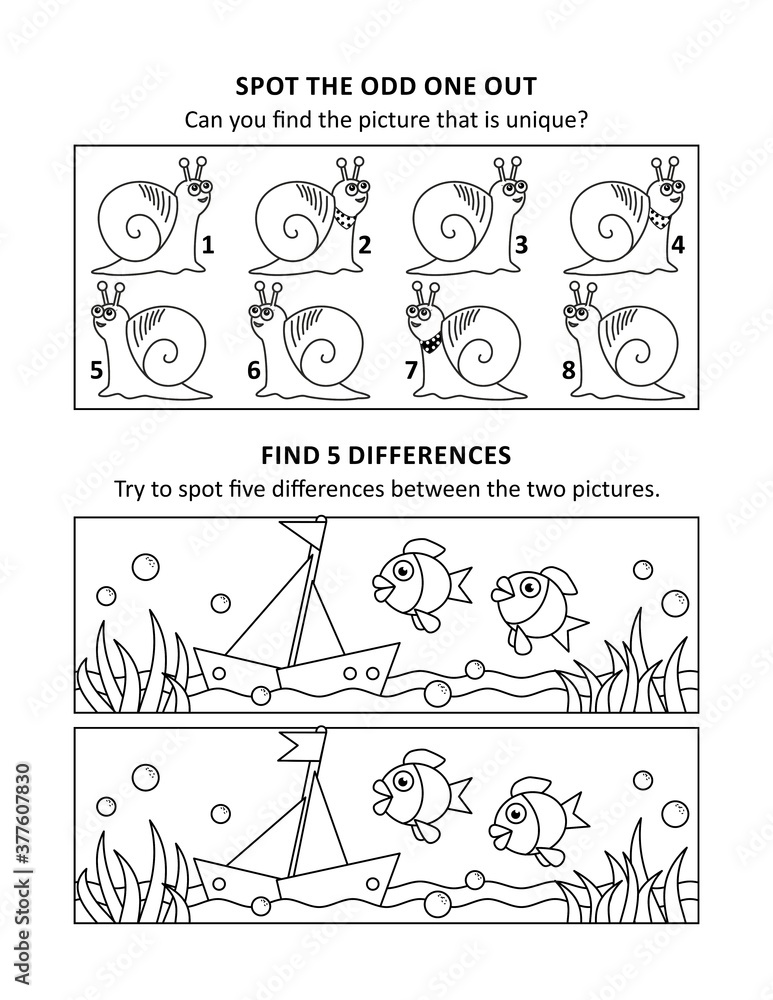 Activity sheet for kids with two visual puzzles, also can be used as ...