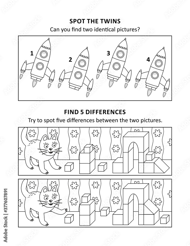 Activity sheet for kids with two visual puzzles, also can be used as ...