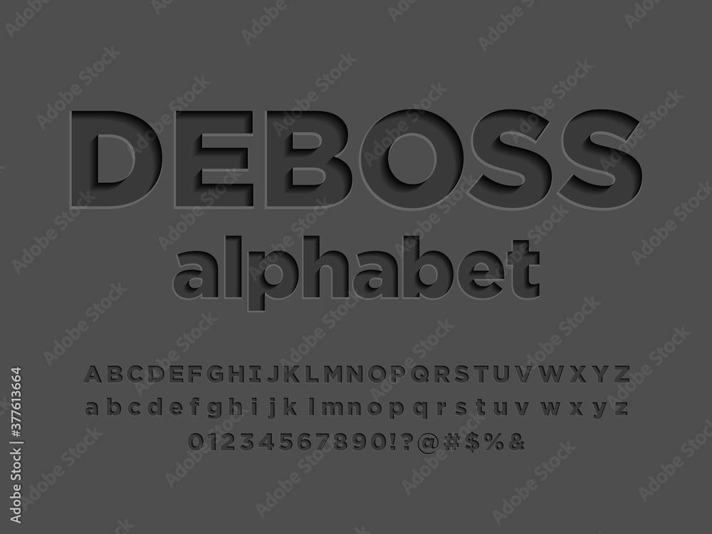 Modern embossed alphabet design with uppercase,lowercase, numbers and ...