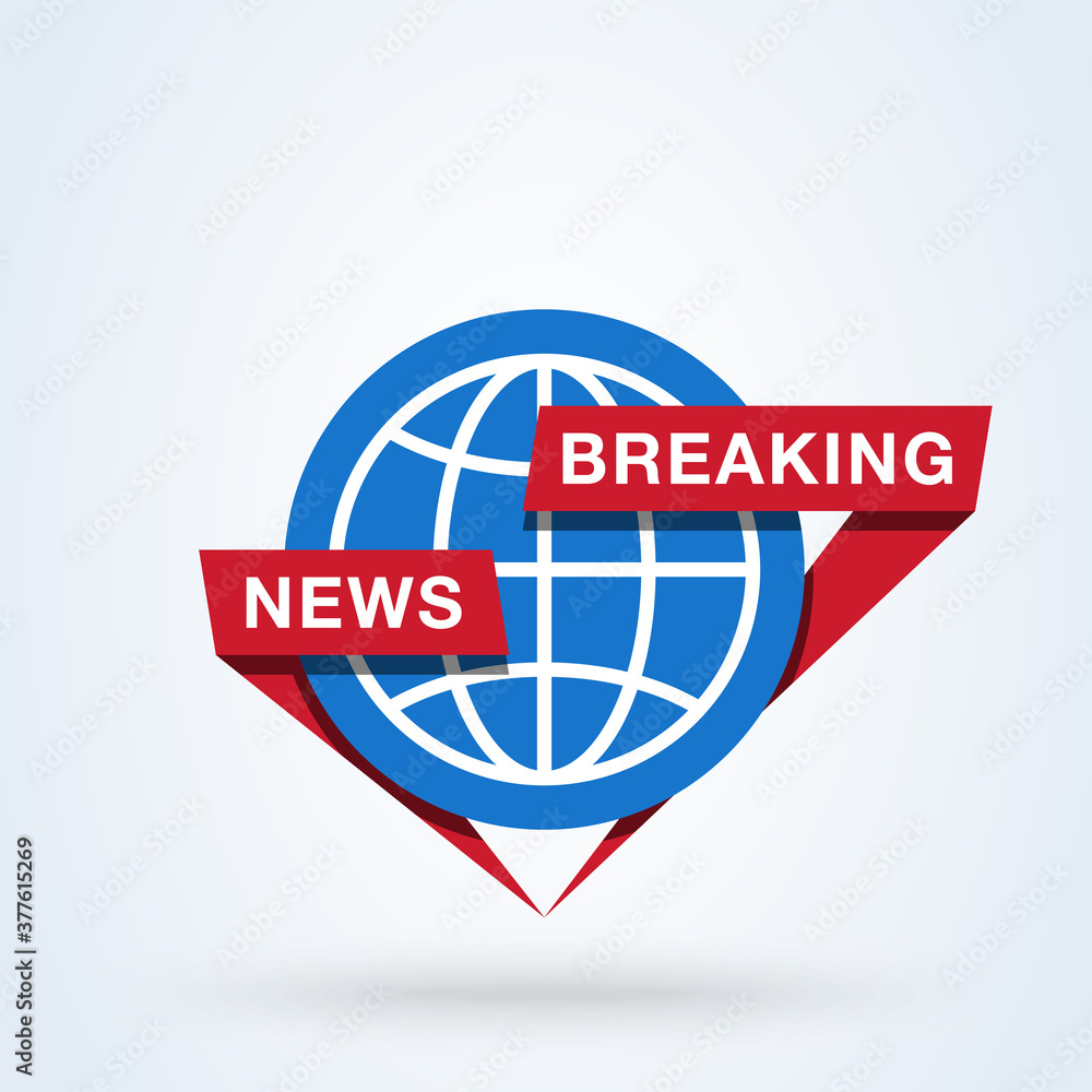 Main news or Breaking news sign icon or logo. Global news, Newscast ...