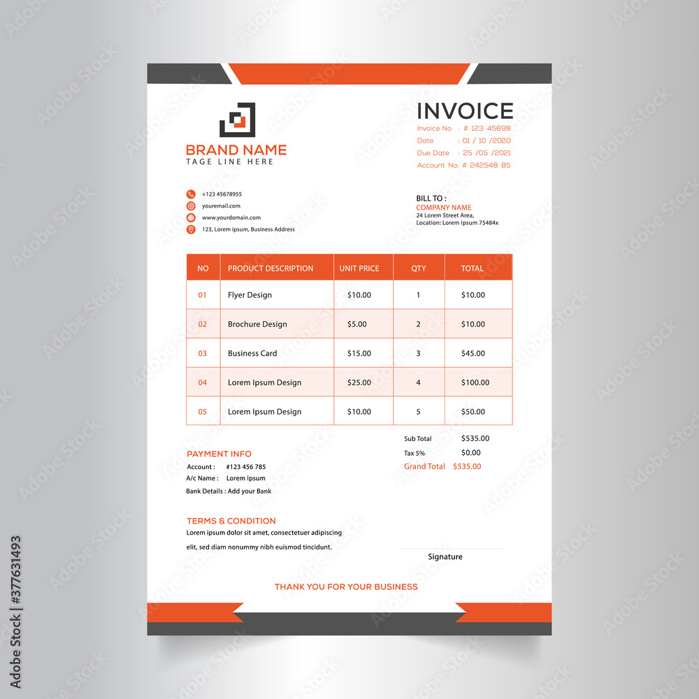 red and black color clean and minimal business invoice template vector ...