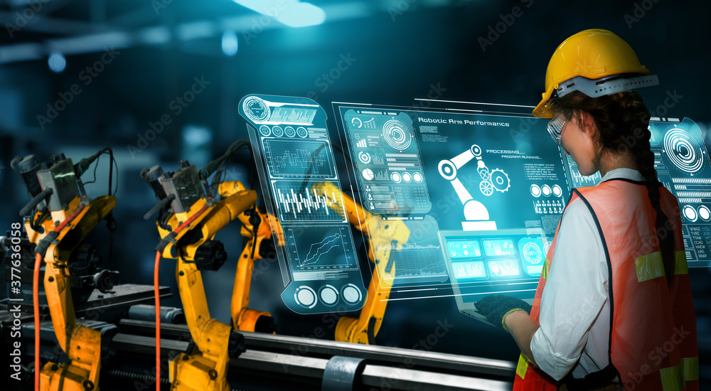 Smart industry robot arms for digital factory production technology ...