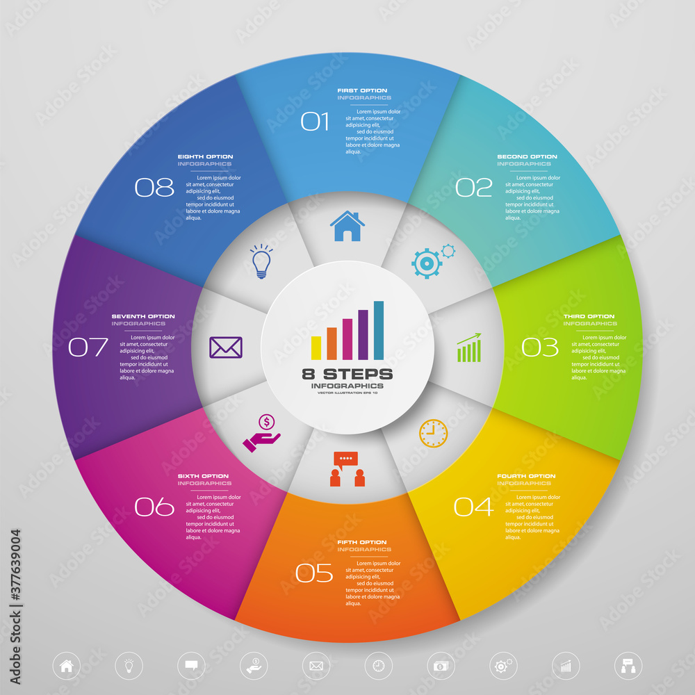 8 steps cycle chart infographics elements for data presentation. EPS 10 ...