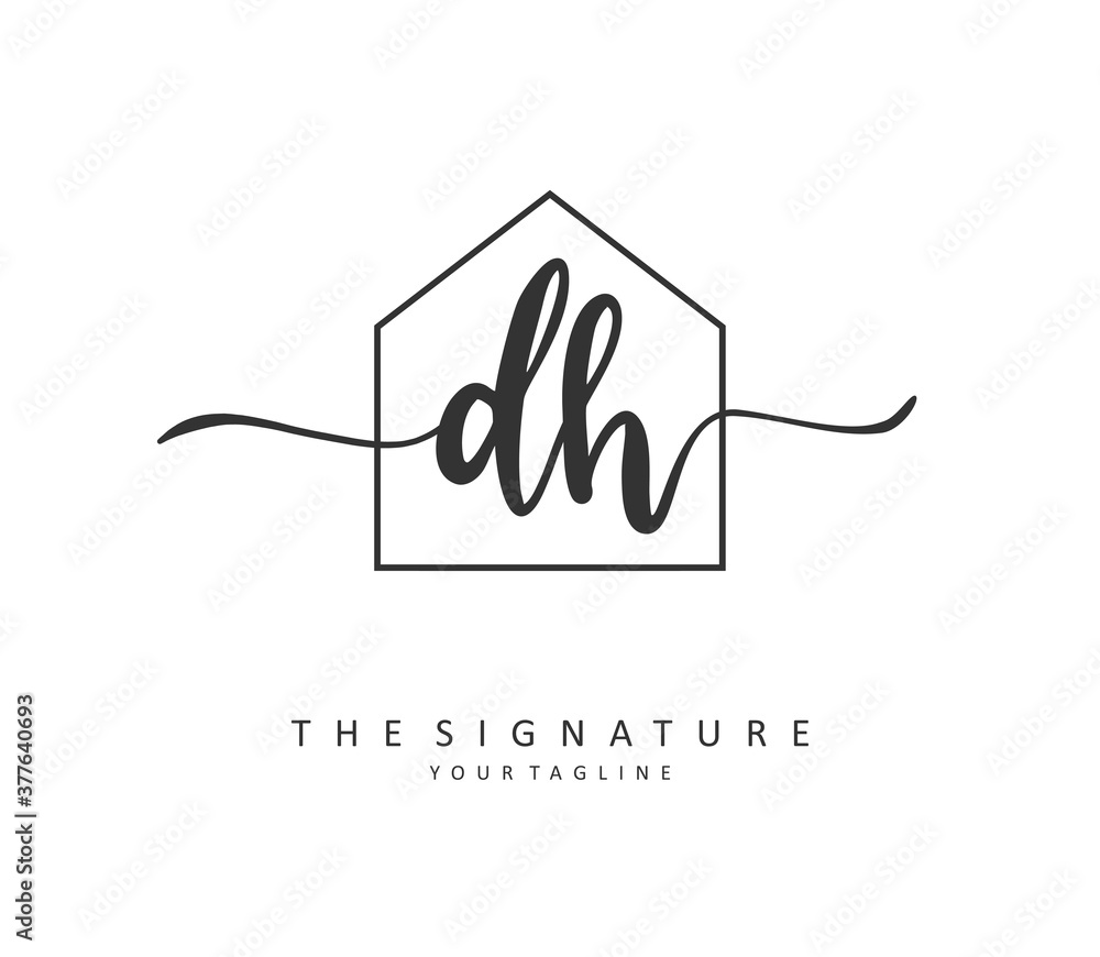 D H DH Initial letter handwriting and signature logo. A concept ...