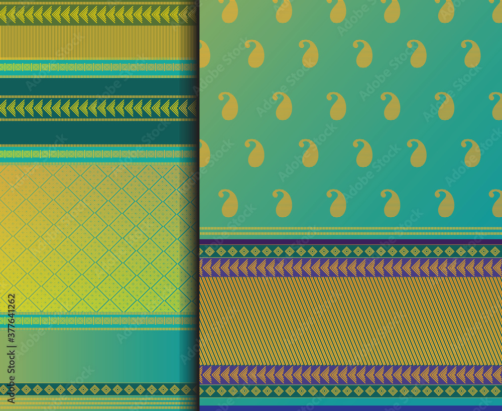 Indian Pattu Sari Vector pattern set. Traditional handmade Indian silk ...