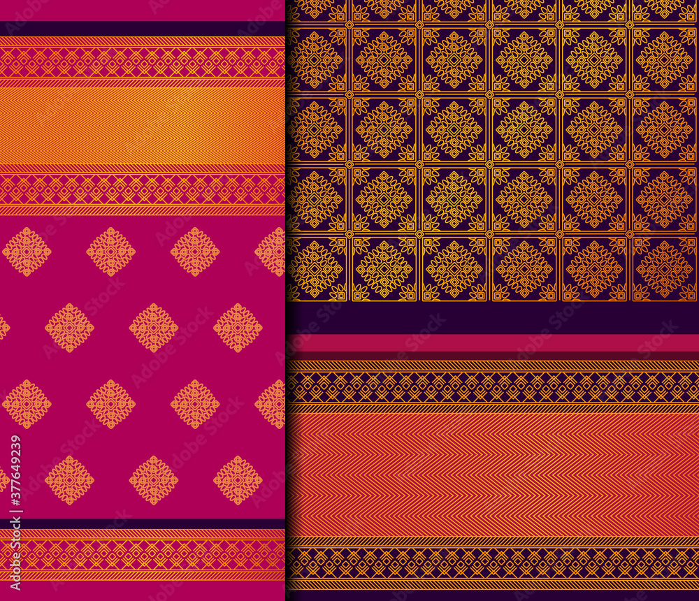 Indian Pattu Sari Vector pattern set. Traditional handmade Indian silk ...