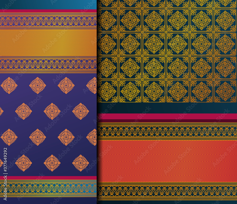 Indian Pattu Sari Vector pattern set. Traditional handmade Indian silk ...
