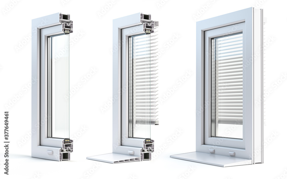 Cross section of plastic windows profile PVC isolated on white ...