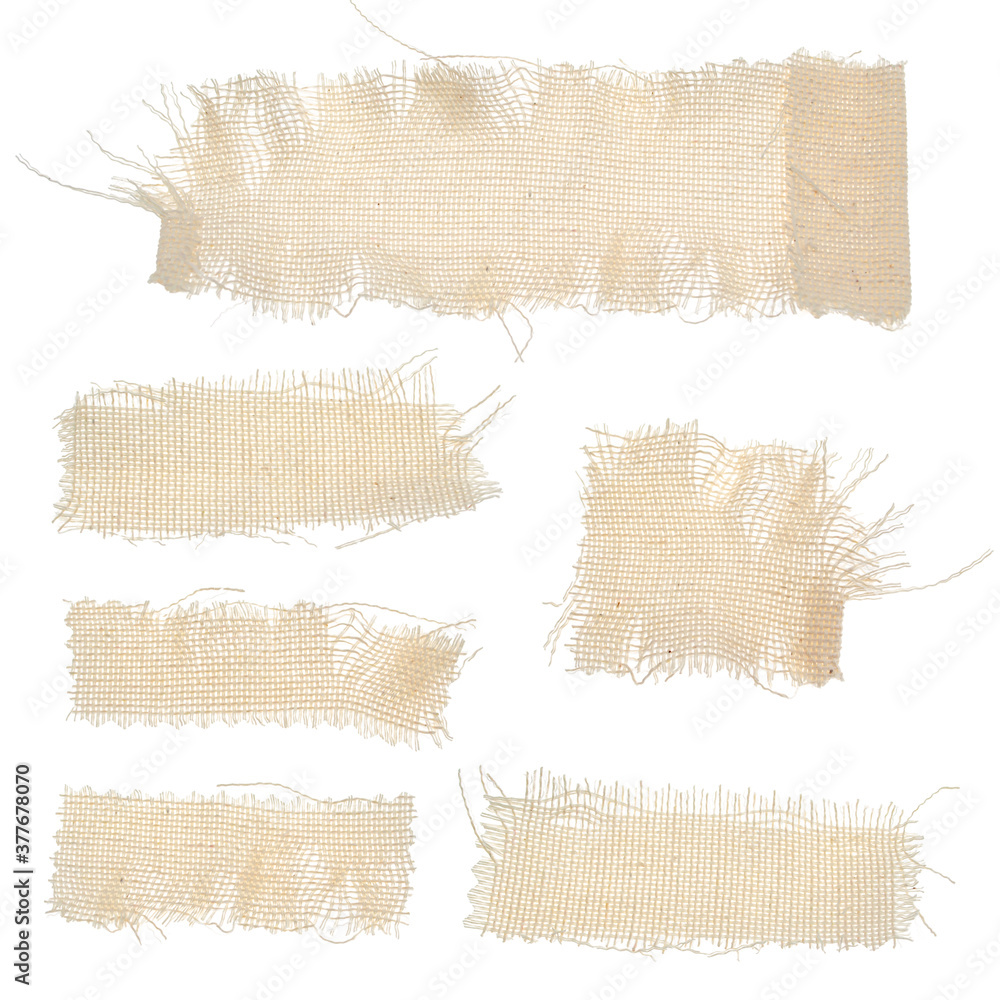 Set of long rectangular fabric textures isolated on a white background ...