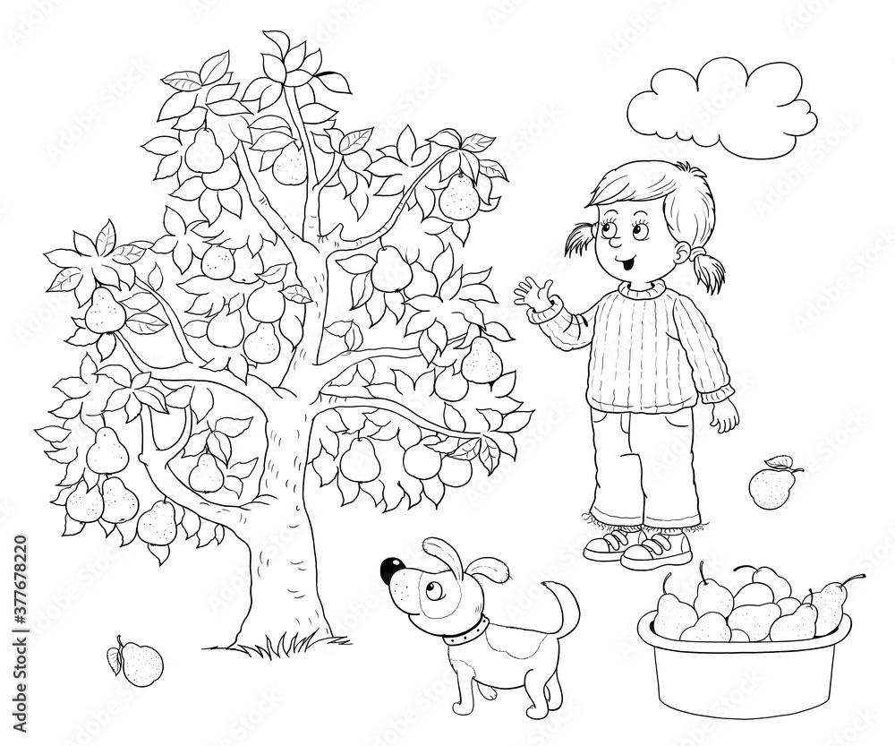 Autumn. Fall. Coloring page. Coloring book. Illustration for children ...