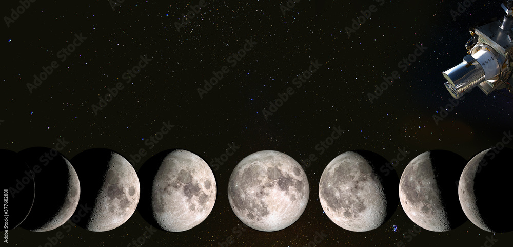 Surveillance phases of the Moon: waxing crescent, first quarter, waxing ...