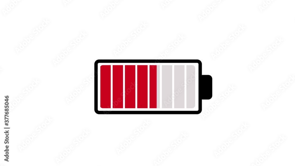 Battery Loading Animated Icon. Red Power Bars Fills At White Backdrop ...