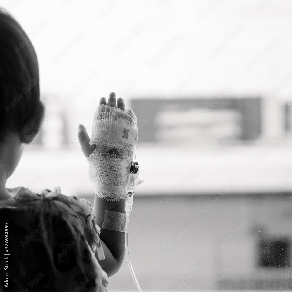 Toddler boy in intensive care unit or icu.Covid19 coronavirus.Little ...