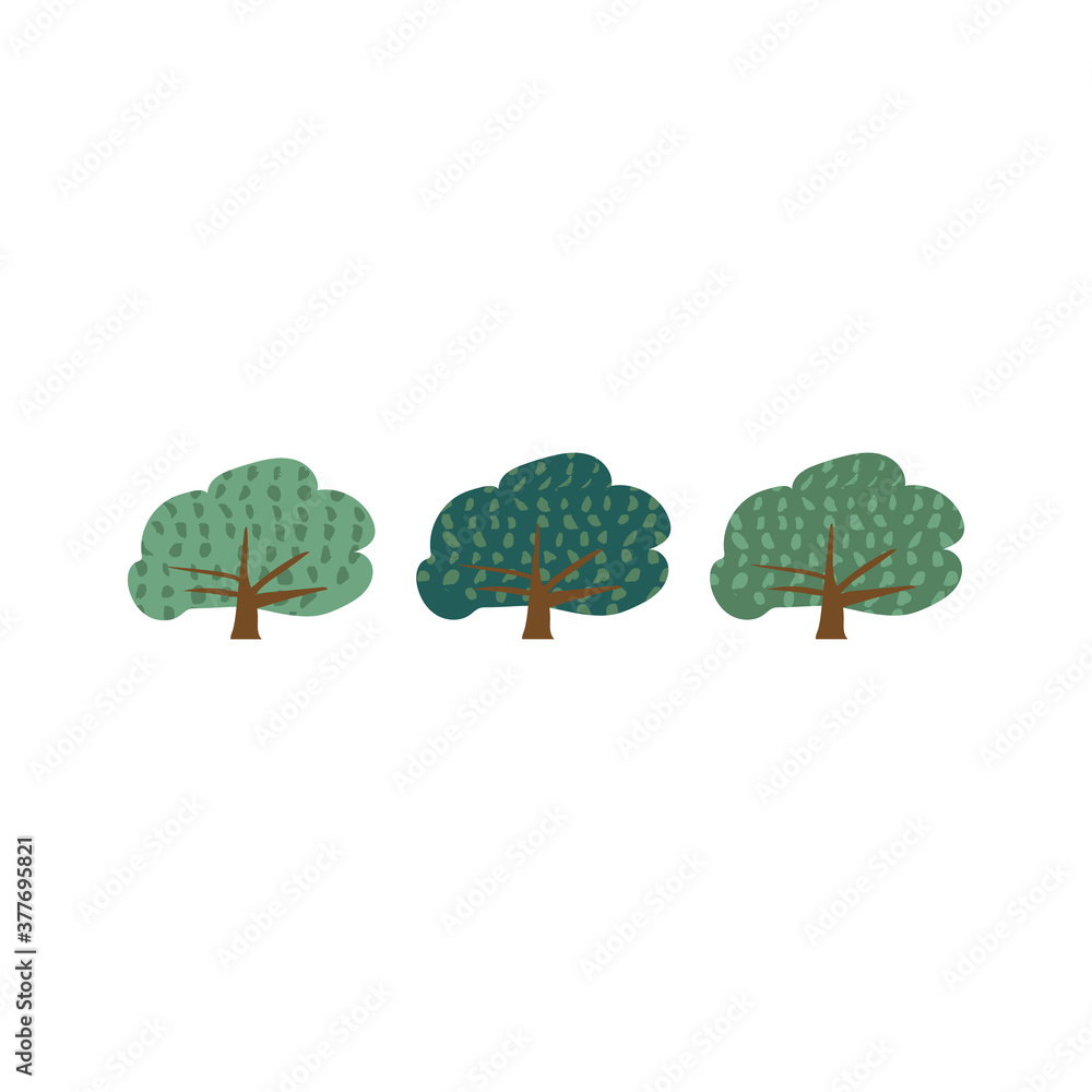 Set of green trees doodle drawing. Minimal concept of sustainable ...