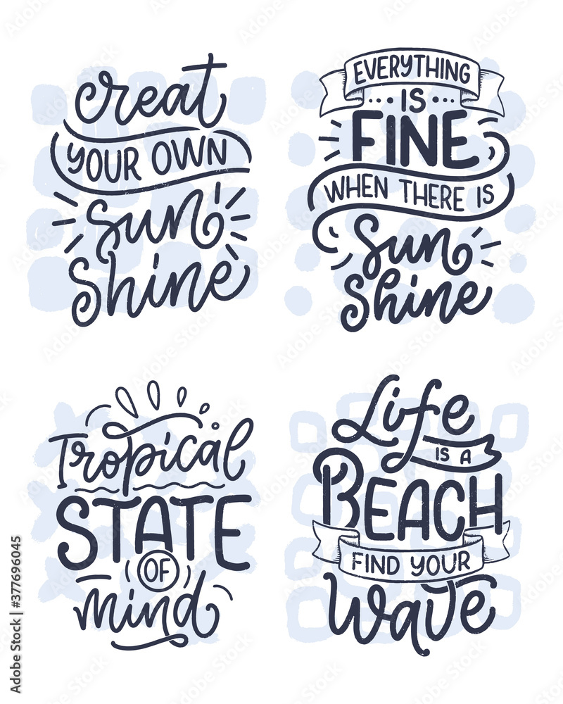 Set with hand drawn lettering compositions about Summer. Funny season ...