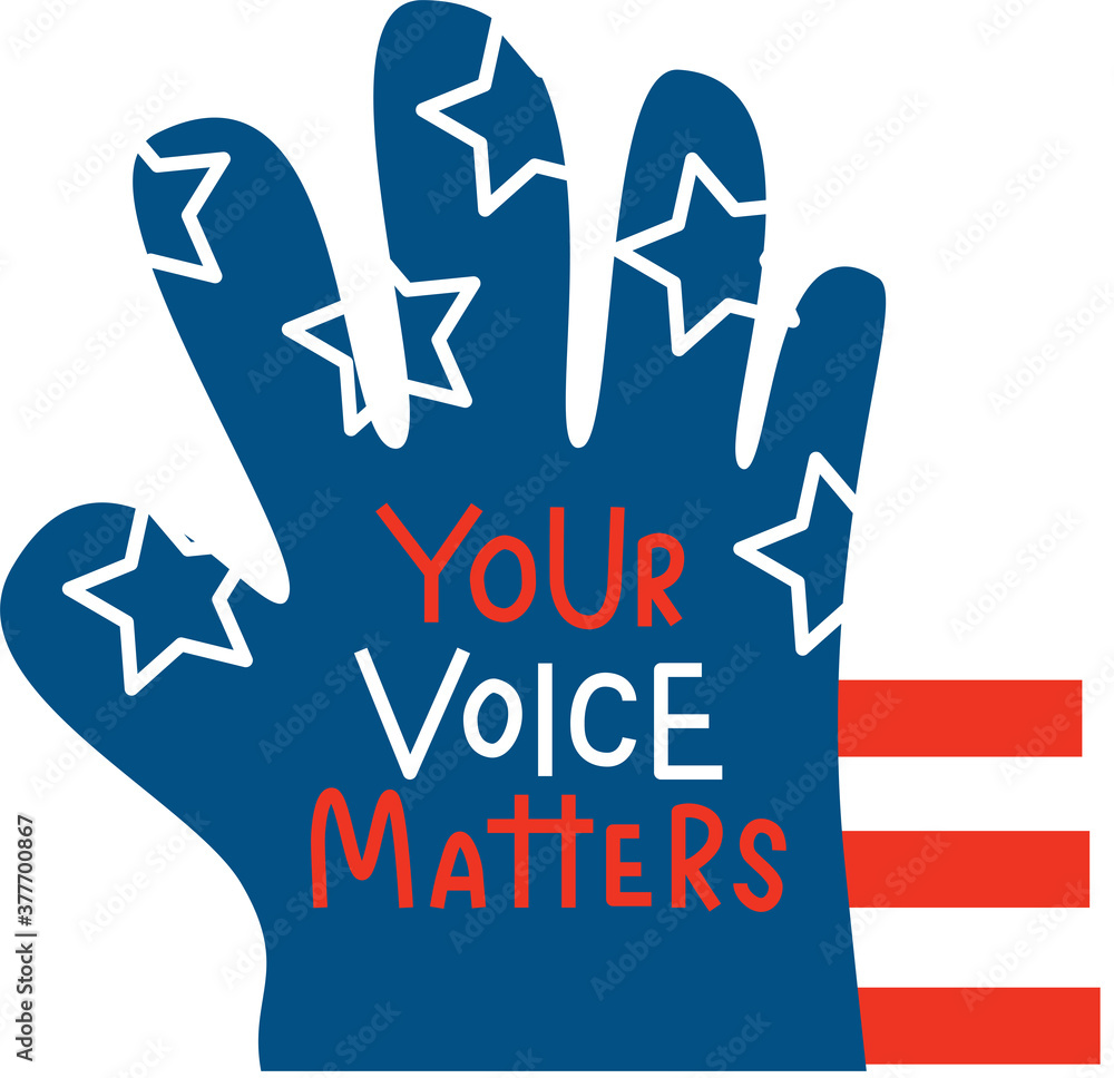 Your voice matters - sign with hand illustration for template election ...