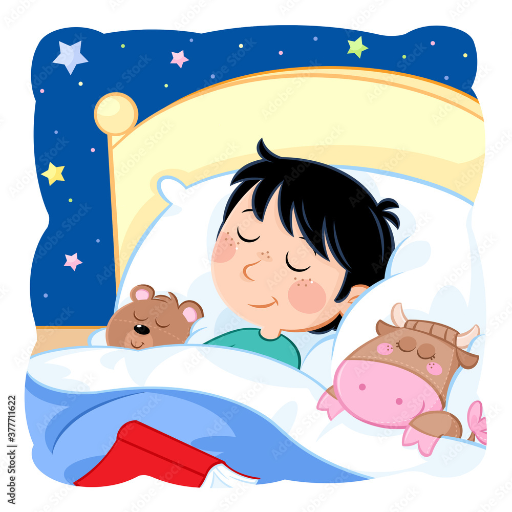Good night - Daily routine - Little boy with dark hair sleeping in the ...