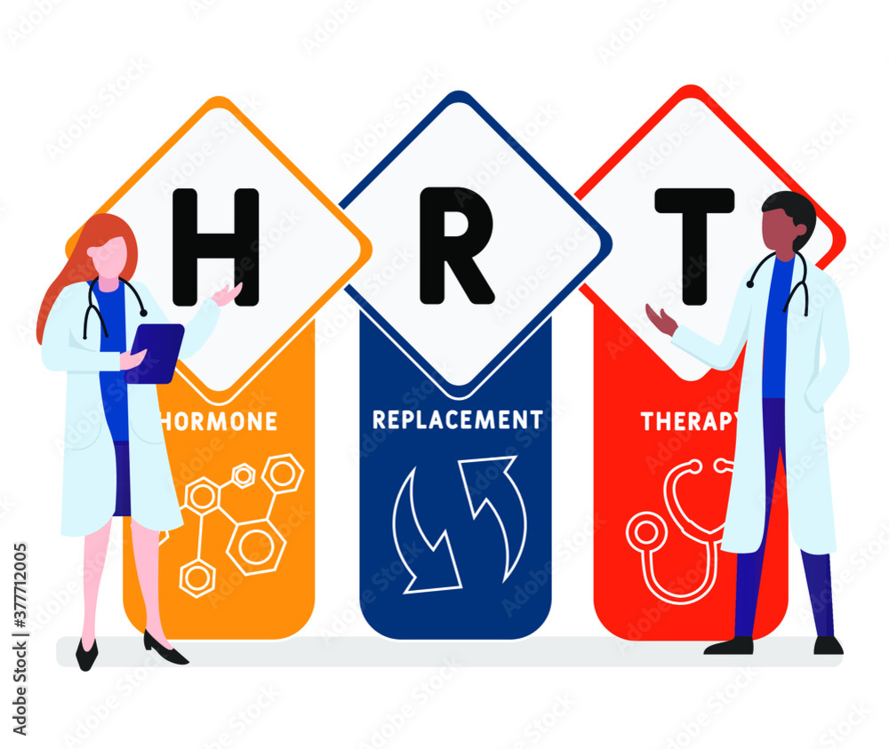 Flat design with people. HRT - Hormone Replacement Therapy acronym ...