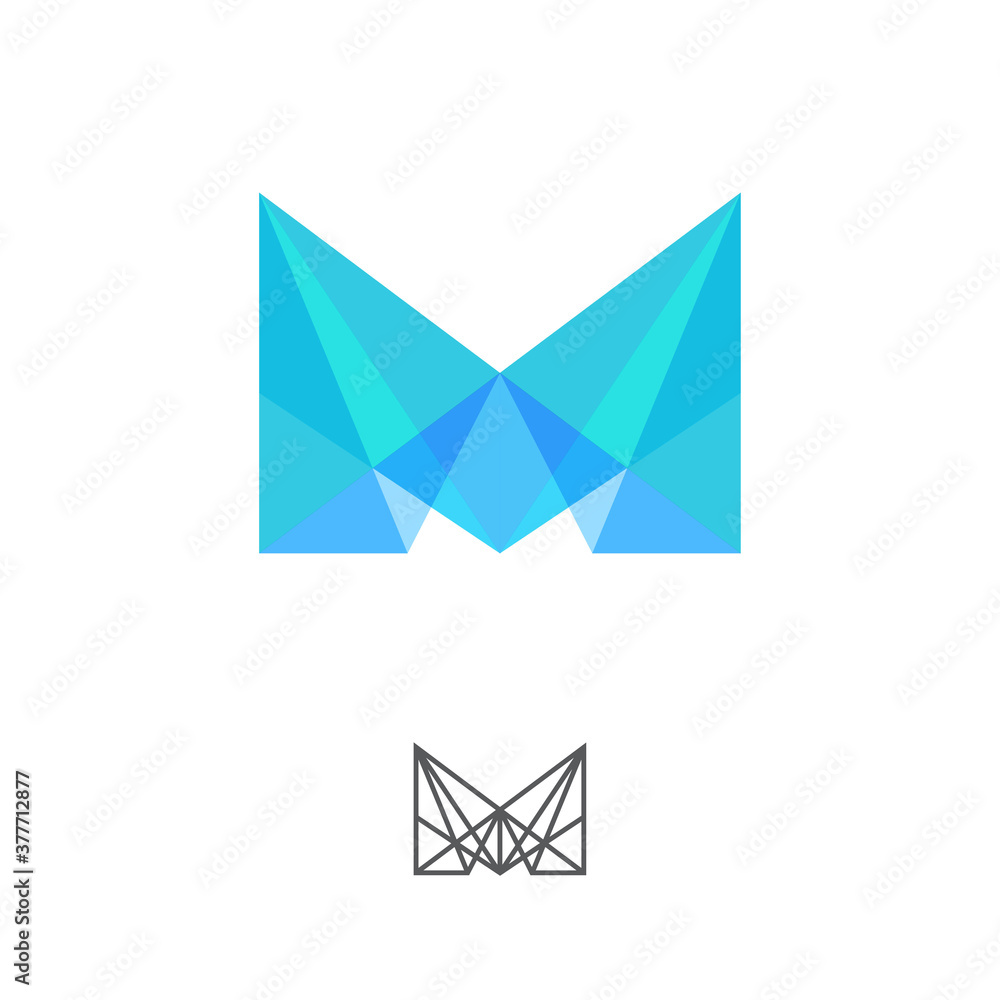 Module logo. Furniture shop. Letter M like crystal. Blue crystal M ...