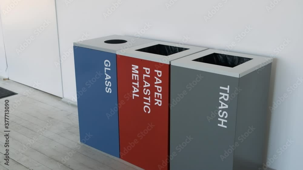 Plastic bins, garbage cans, recycling. Colorful, plastic garbage bins ...