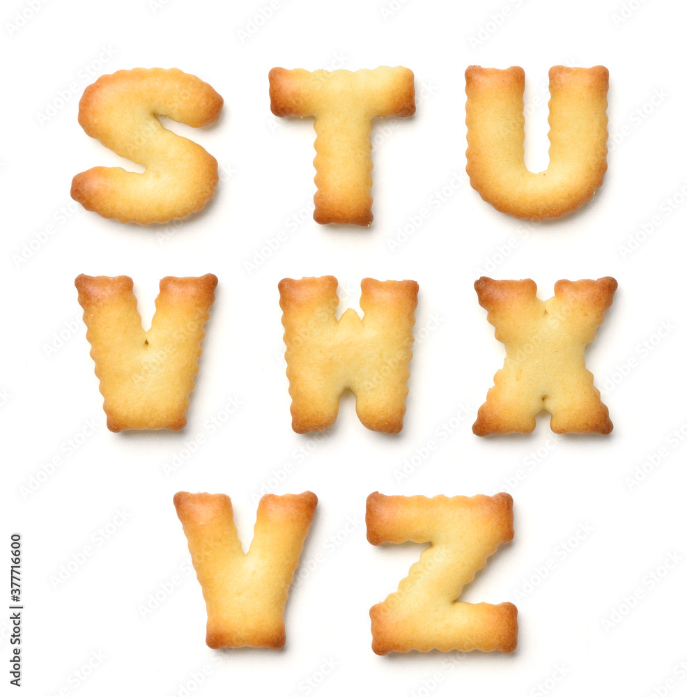 S to Z biscuits alphabet letters isolated on white background. Clipping ...