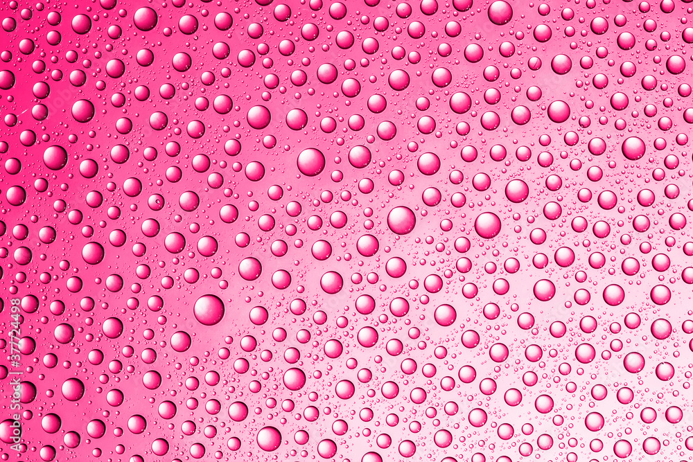 Pink water drops background. Wet glass surface texture. Bubble dew ...