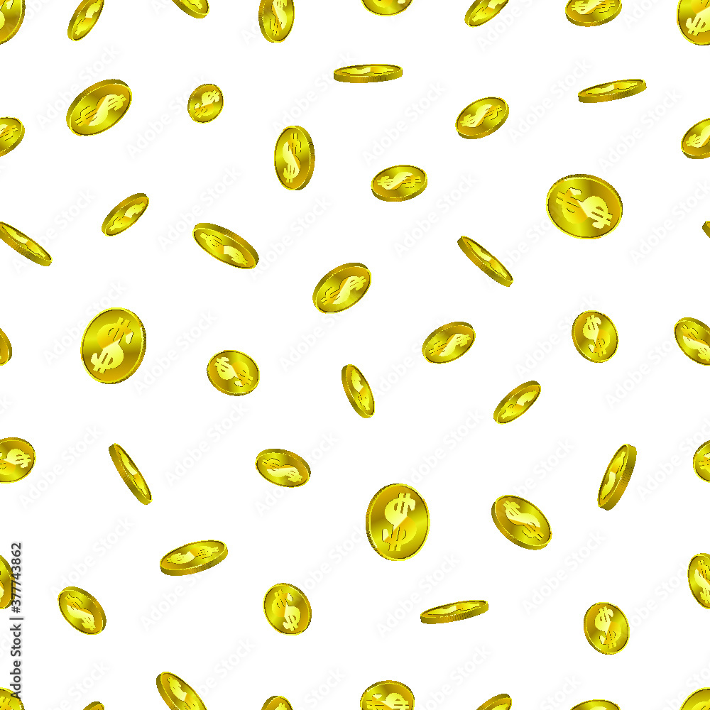 Seamless coins pattern. Coins are shown in a different angles view ...