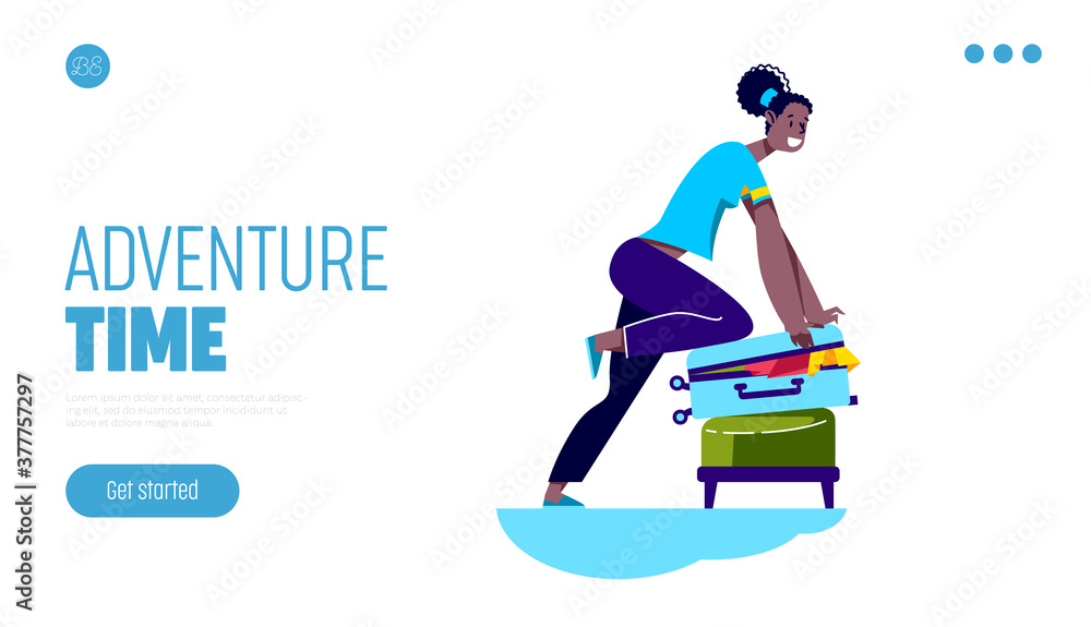 Adventure time landing page with young female trying to close ...