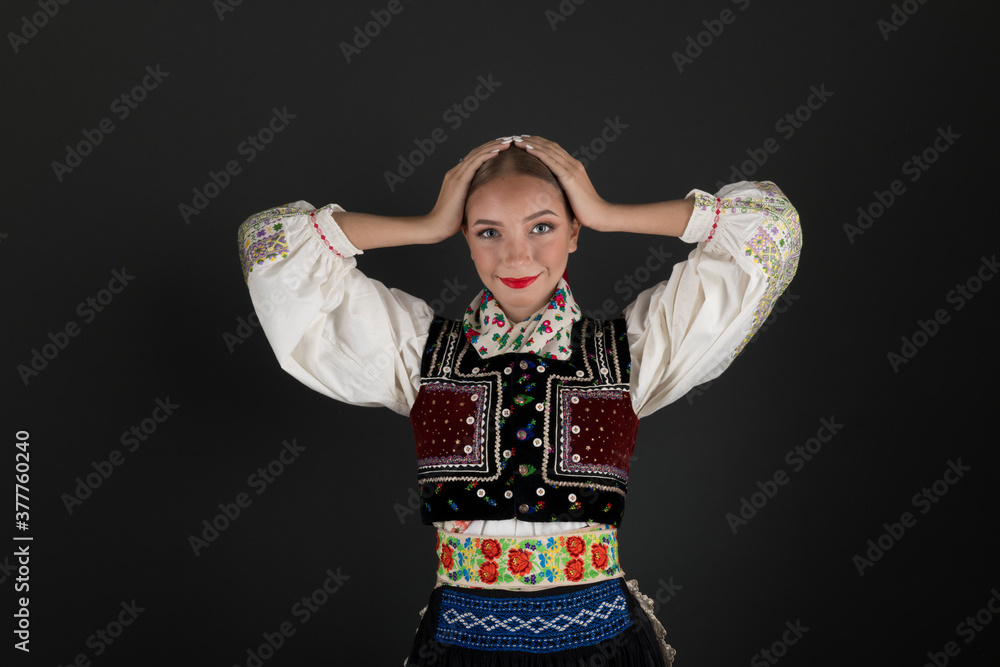 Beautiful woman wearing traditional Eastern Europe folk costumes ...