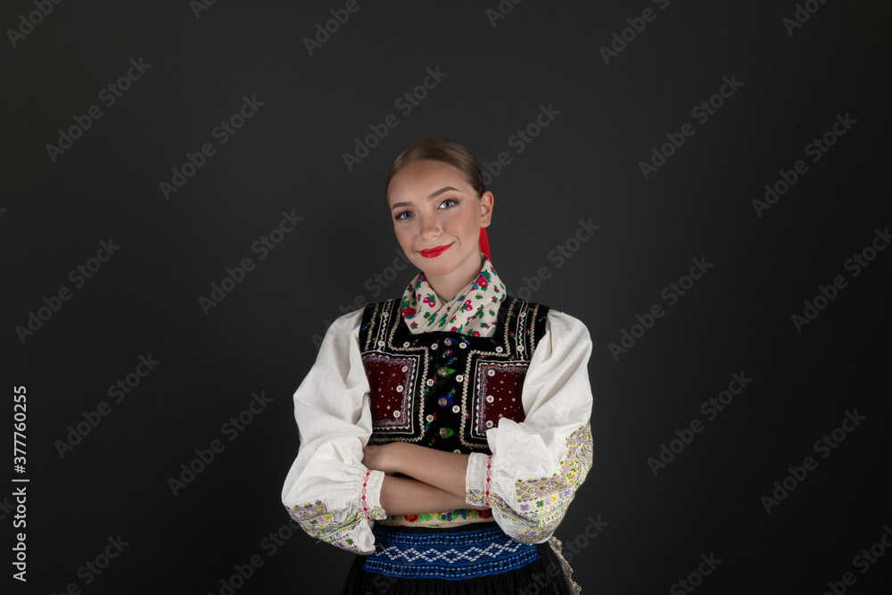 Beautiful woman wearing traditional Eastern Europe folk costumes ...